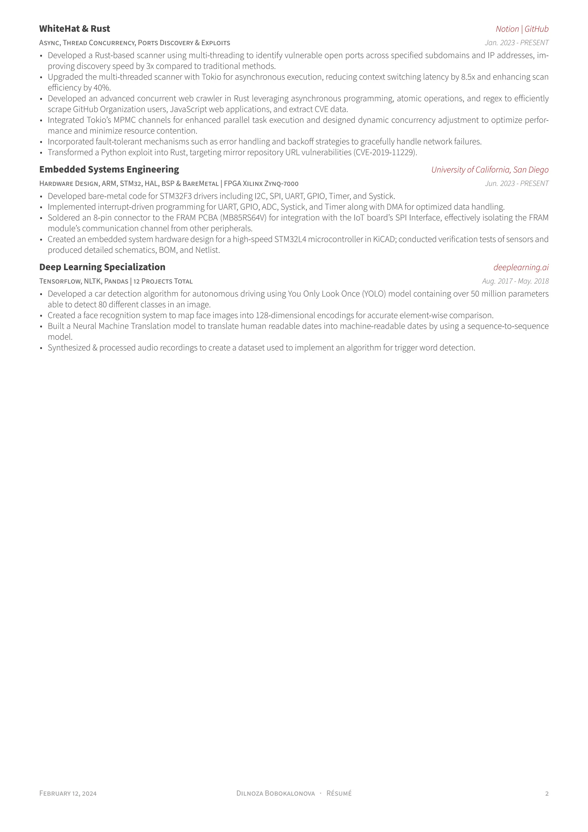 Dilnoza Bobokalonova Resume | Embedded Systems Engineering | Backend ...