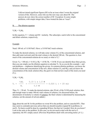 Dilution Chemistry Unit 8 Worksheets