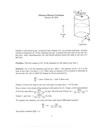 Dilution or mixture problem differential equation | PDF