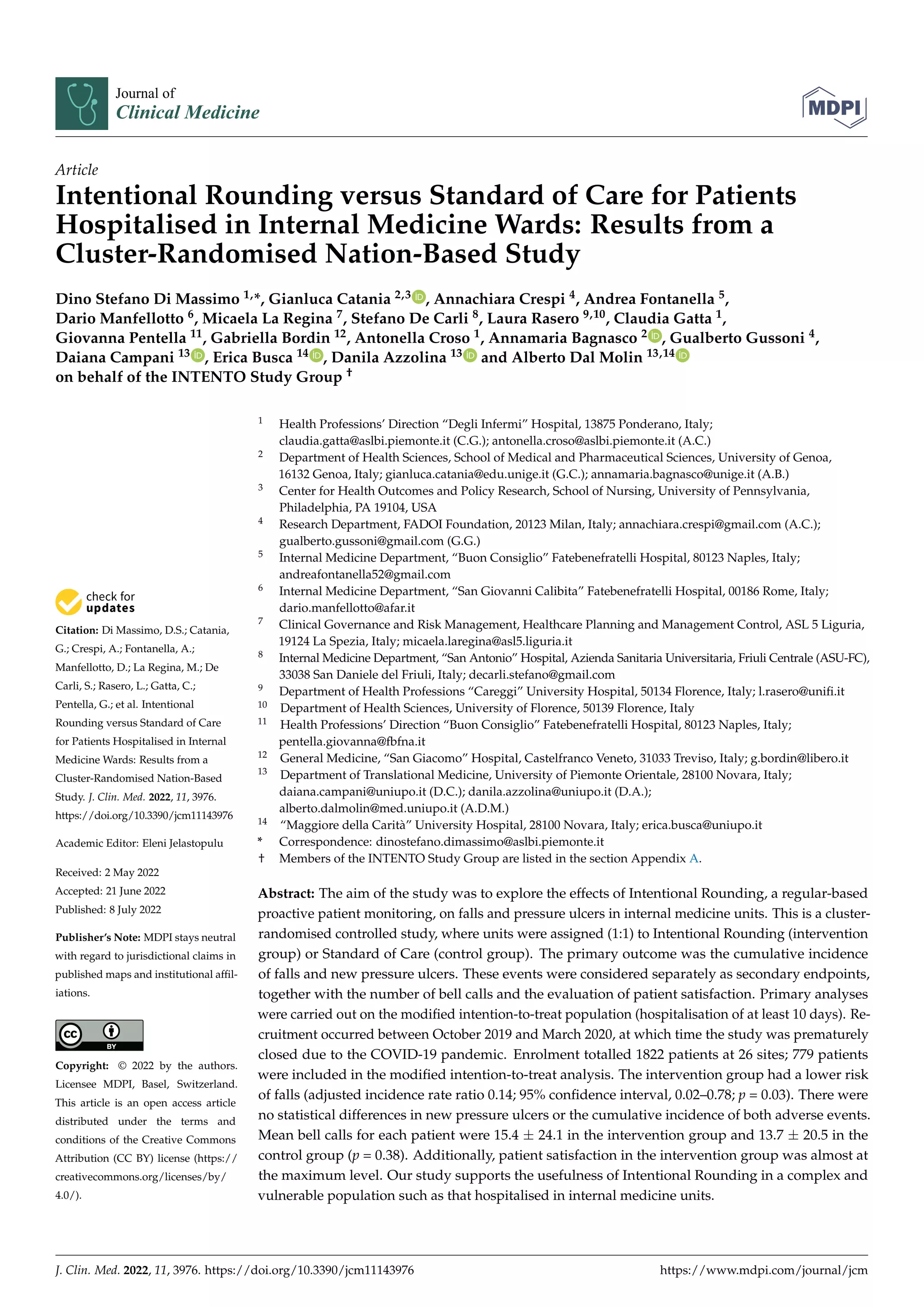Intentional Rounding vs standard of care for patients hospitalised in ...