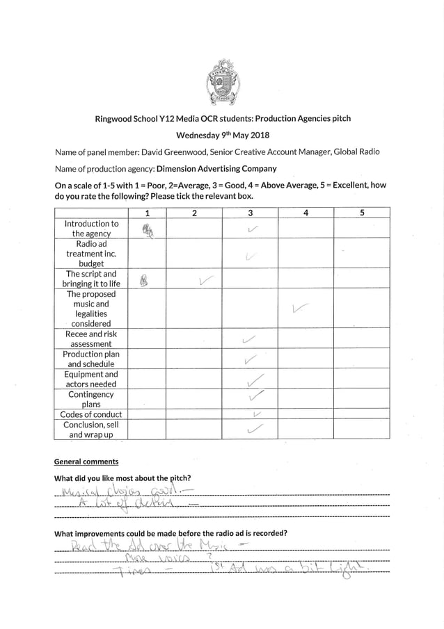 Dimension advertsing feedack sheet | PDF