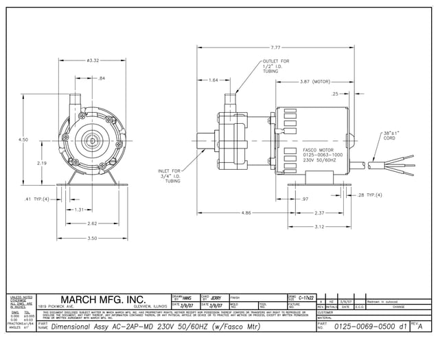 Centrifugal Pumps Data from March Pump Dimensional drawing Series AC-2AP-MD 230_v_ | PDF