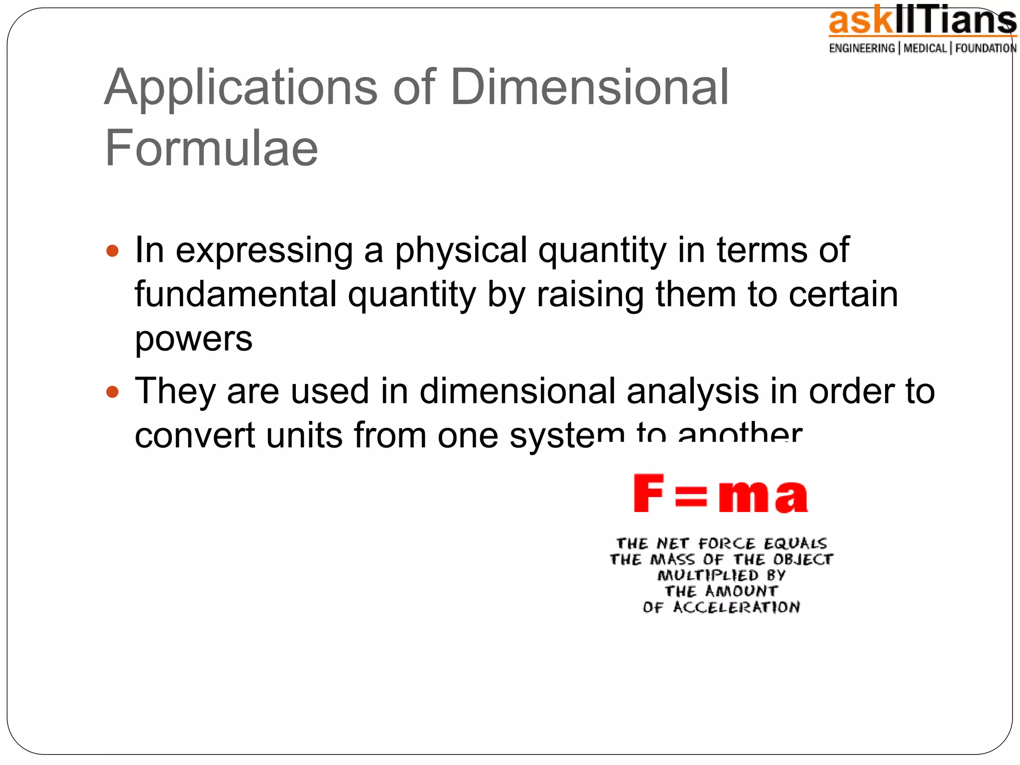Dimensional Formulae and Dimensional Equations | Physics | PPTX