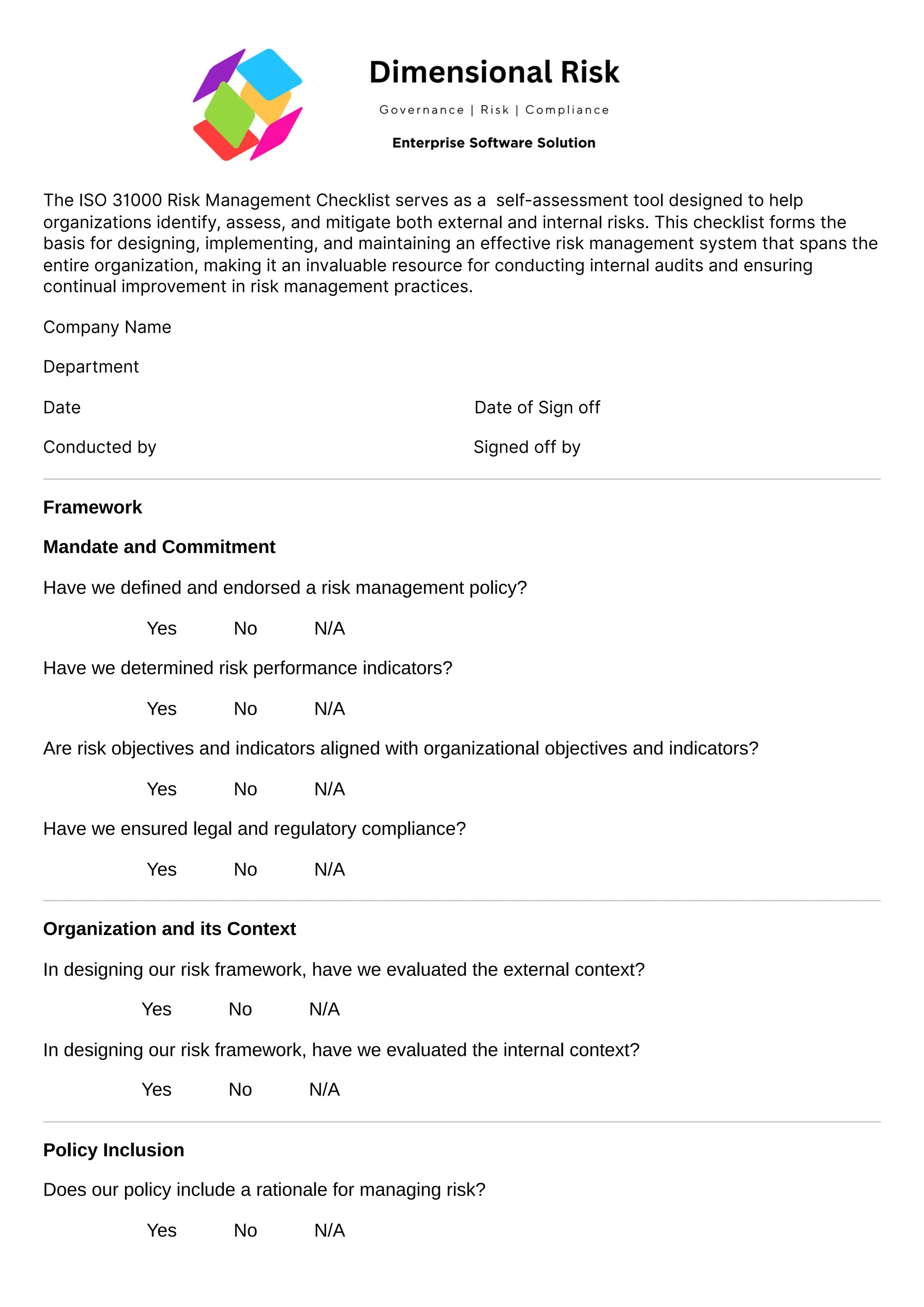 ISO 31000 checklist.pdf | Business Administration | Business