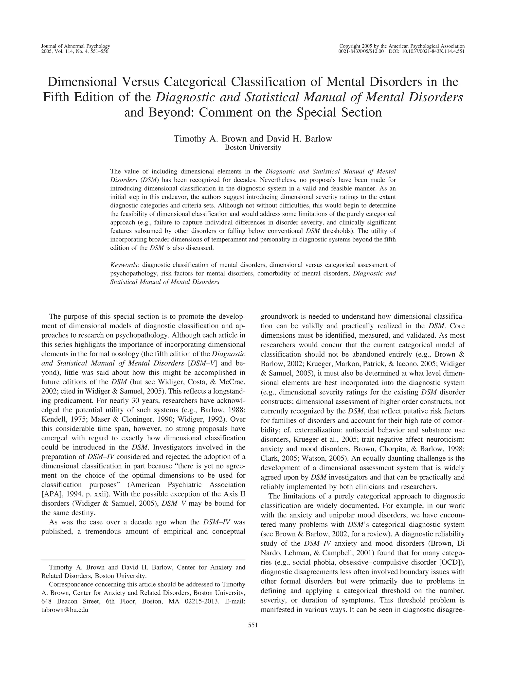 Dimensional versus categorical classification of mental disorders in ...