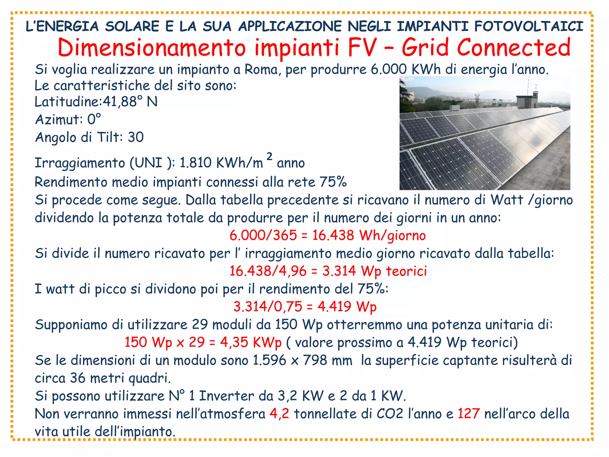 Dimensionamento di un pannello Fotovoltaico | PPT