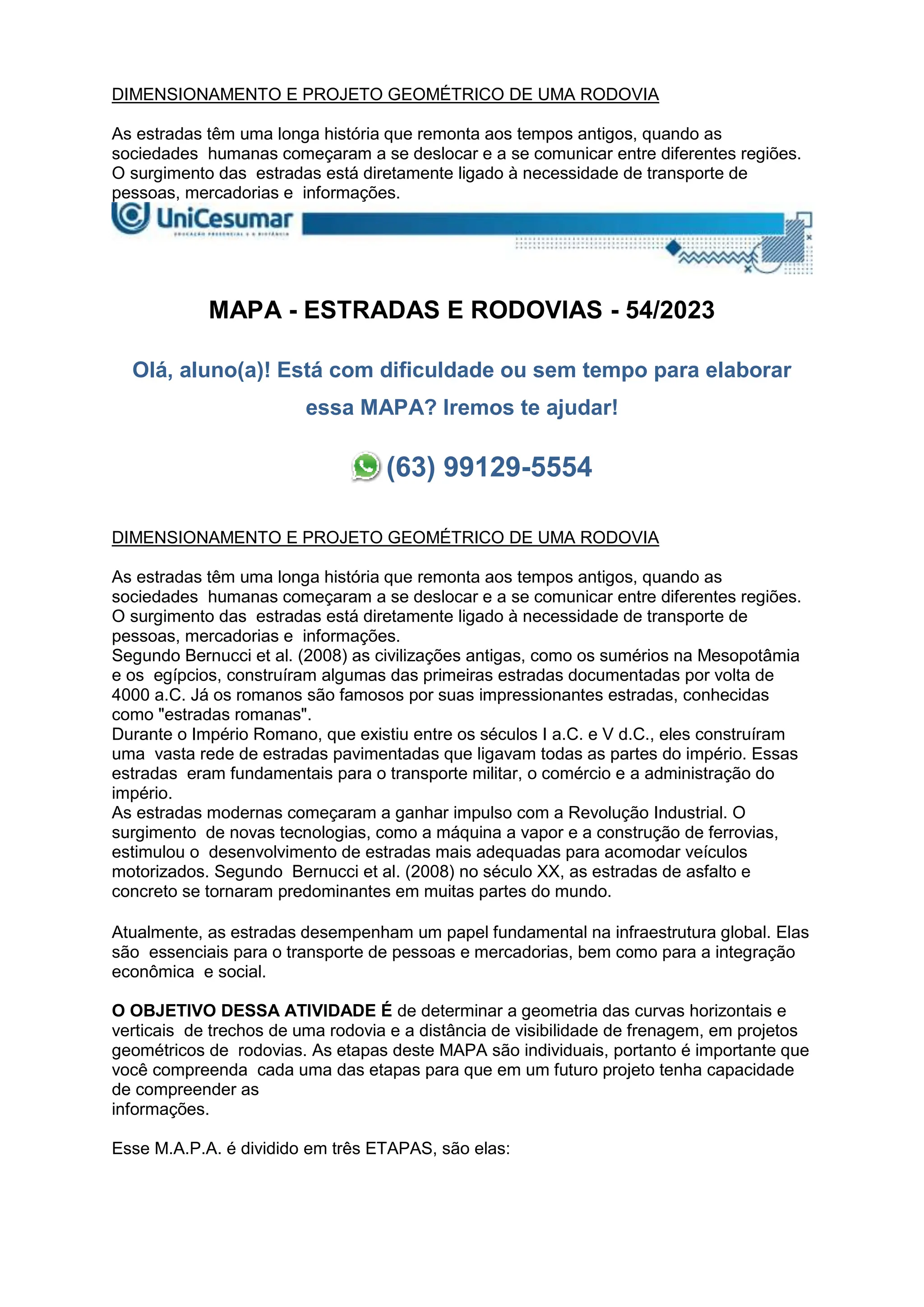 DIMENSIONAMENTO E PROJETO GEOMÉTRICO DE UMA RODOVIA | DOCX