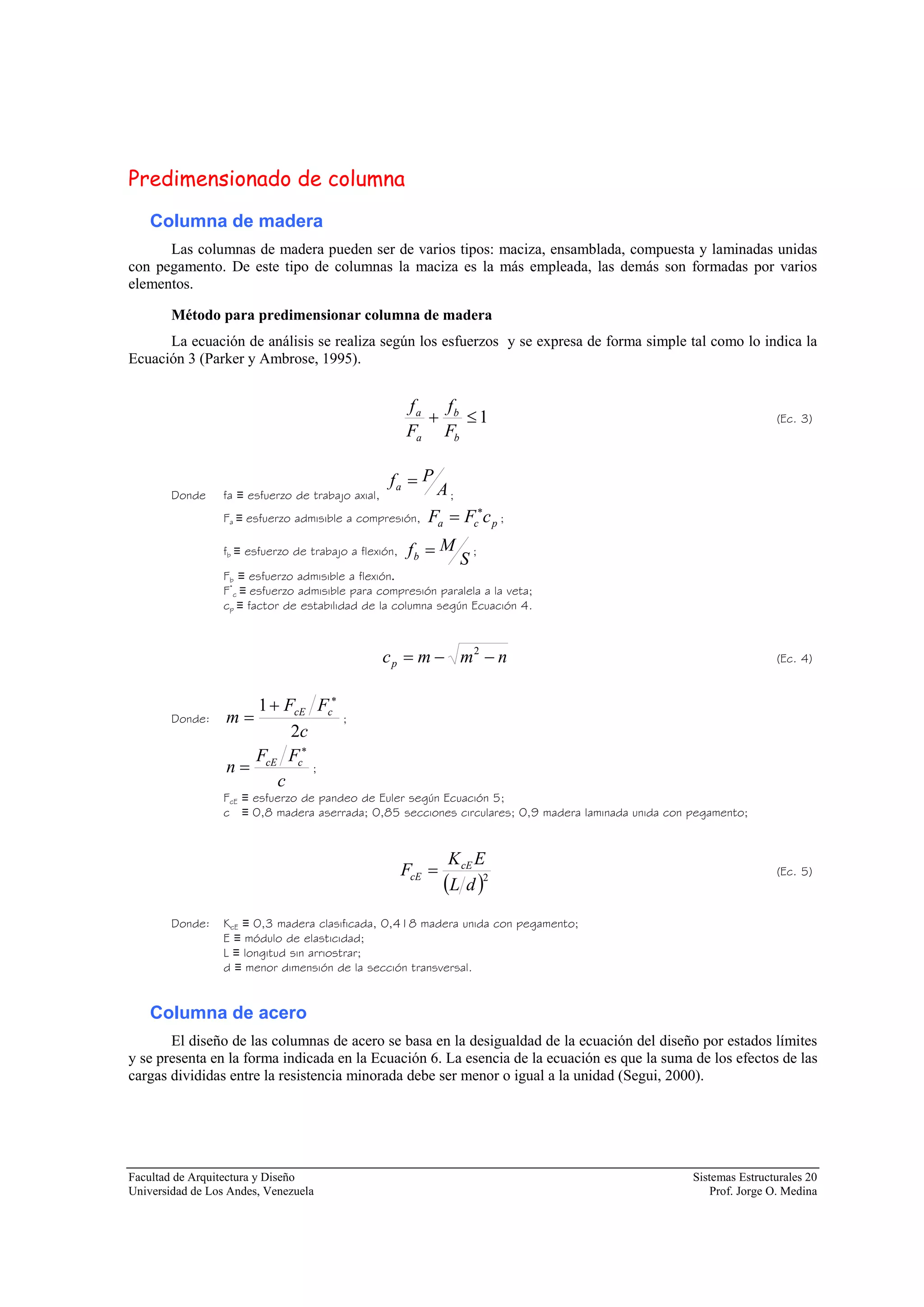 Dimensiones de columnas | PDF