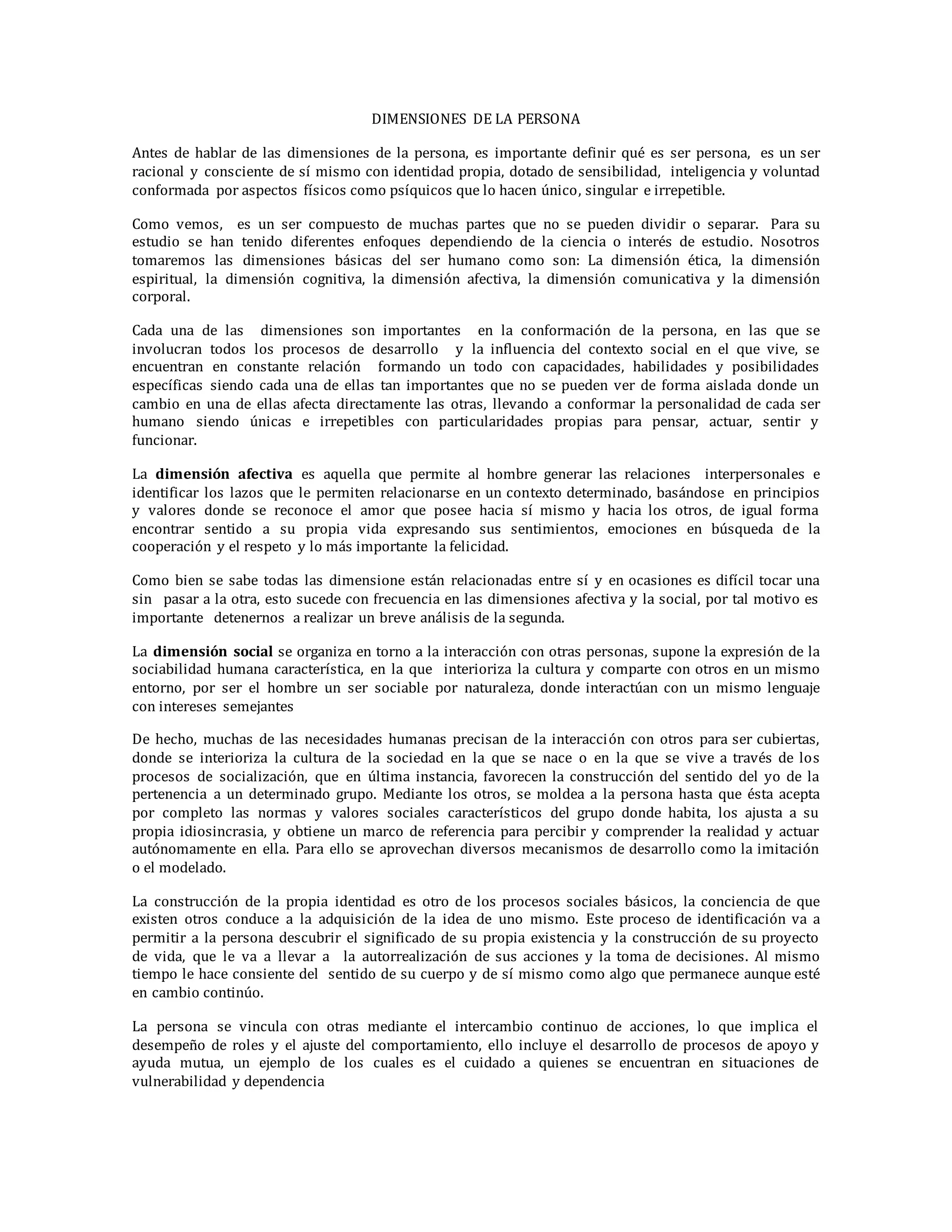 Dimensiones de la persona | DOCX