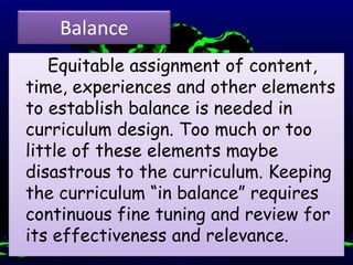 Dimensions and principles of curriculum design | PPTX