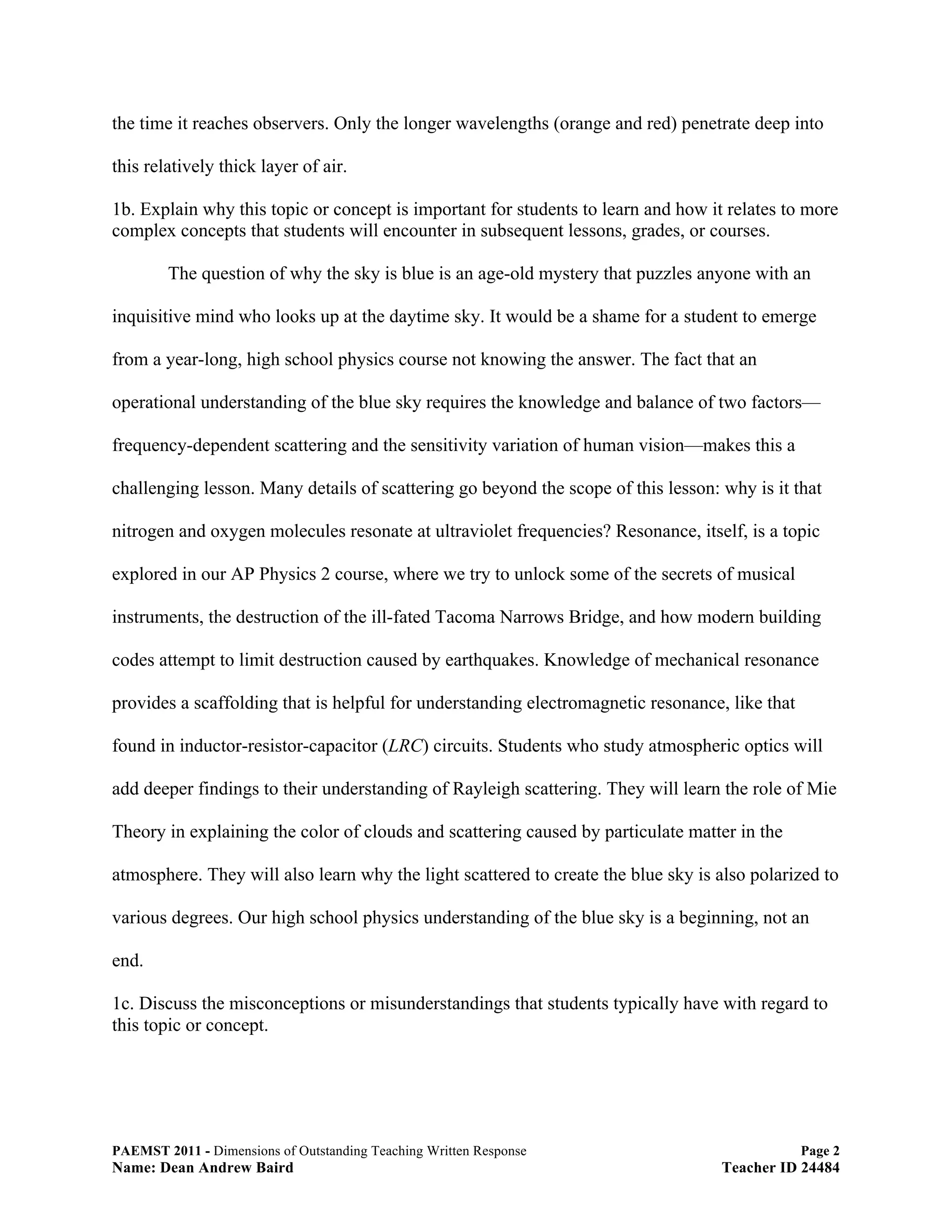 Sample Dimensions Essay: Dean Baird | PDF