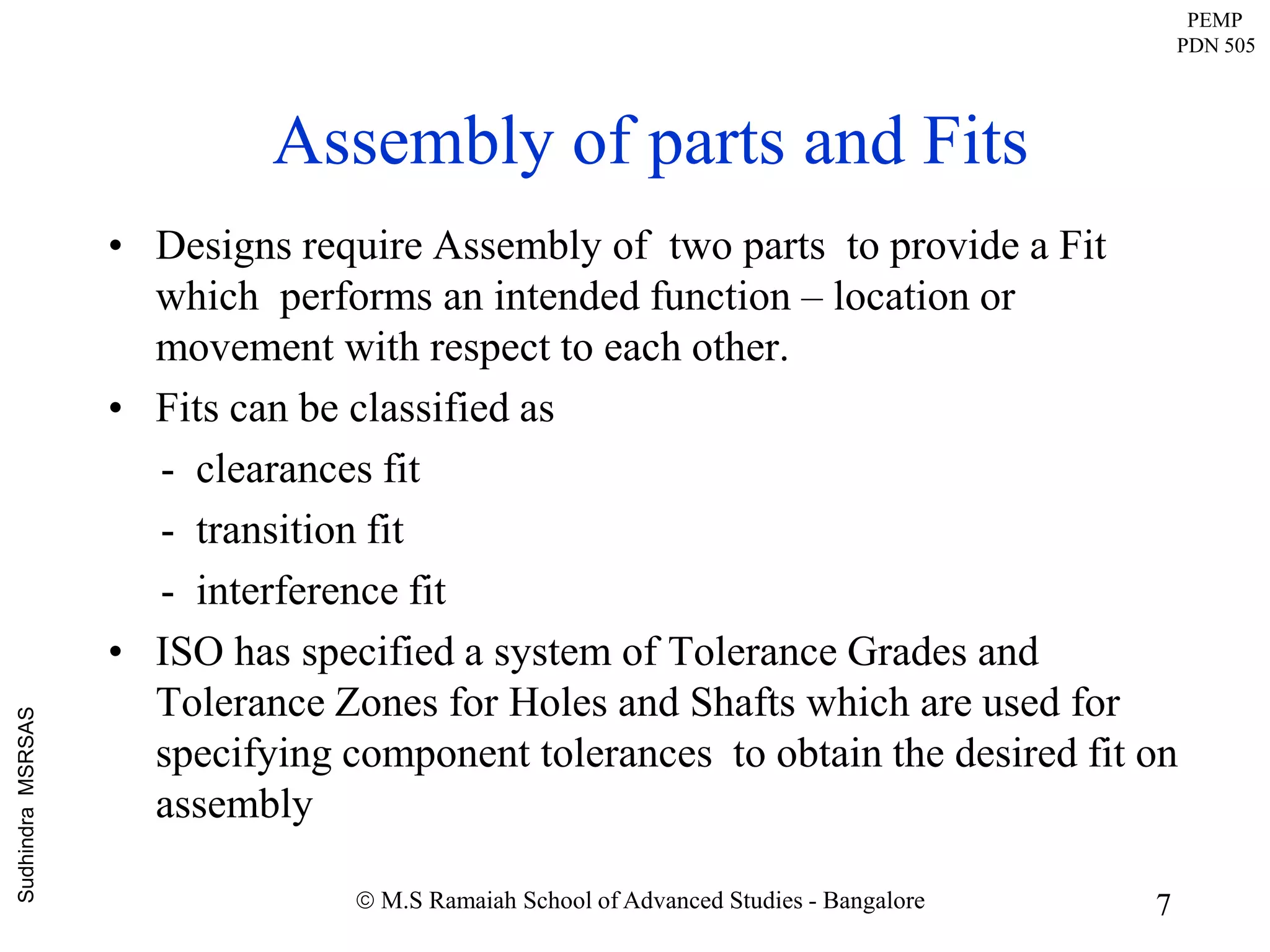 Dimensions, fits and tolerances for assembly | PDF