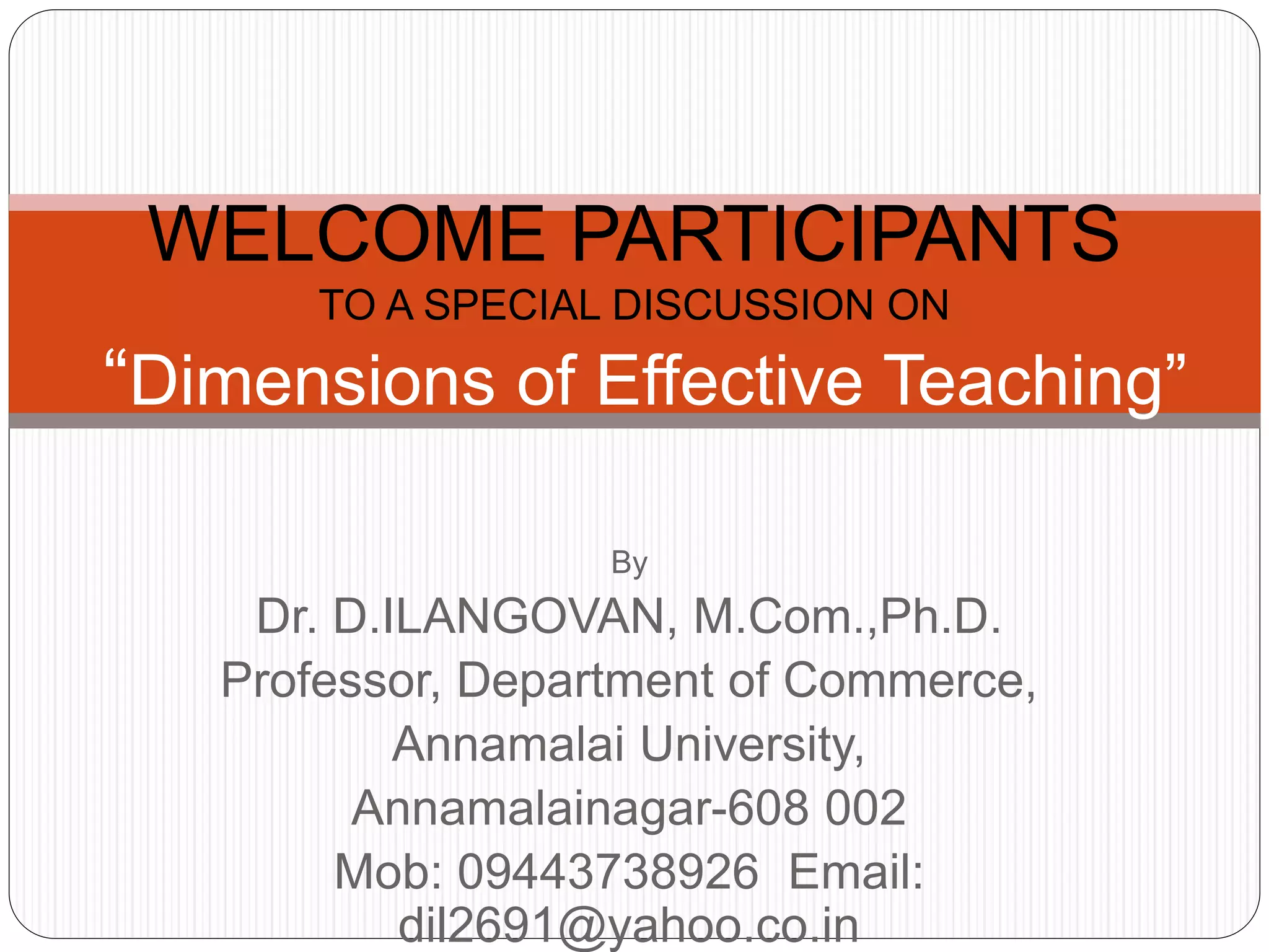 Dimensions of Effective Teaching | PPT