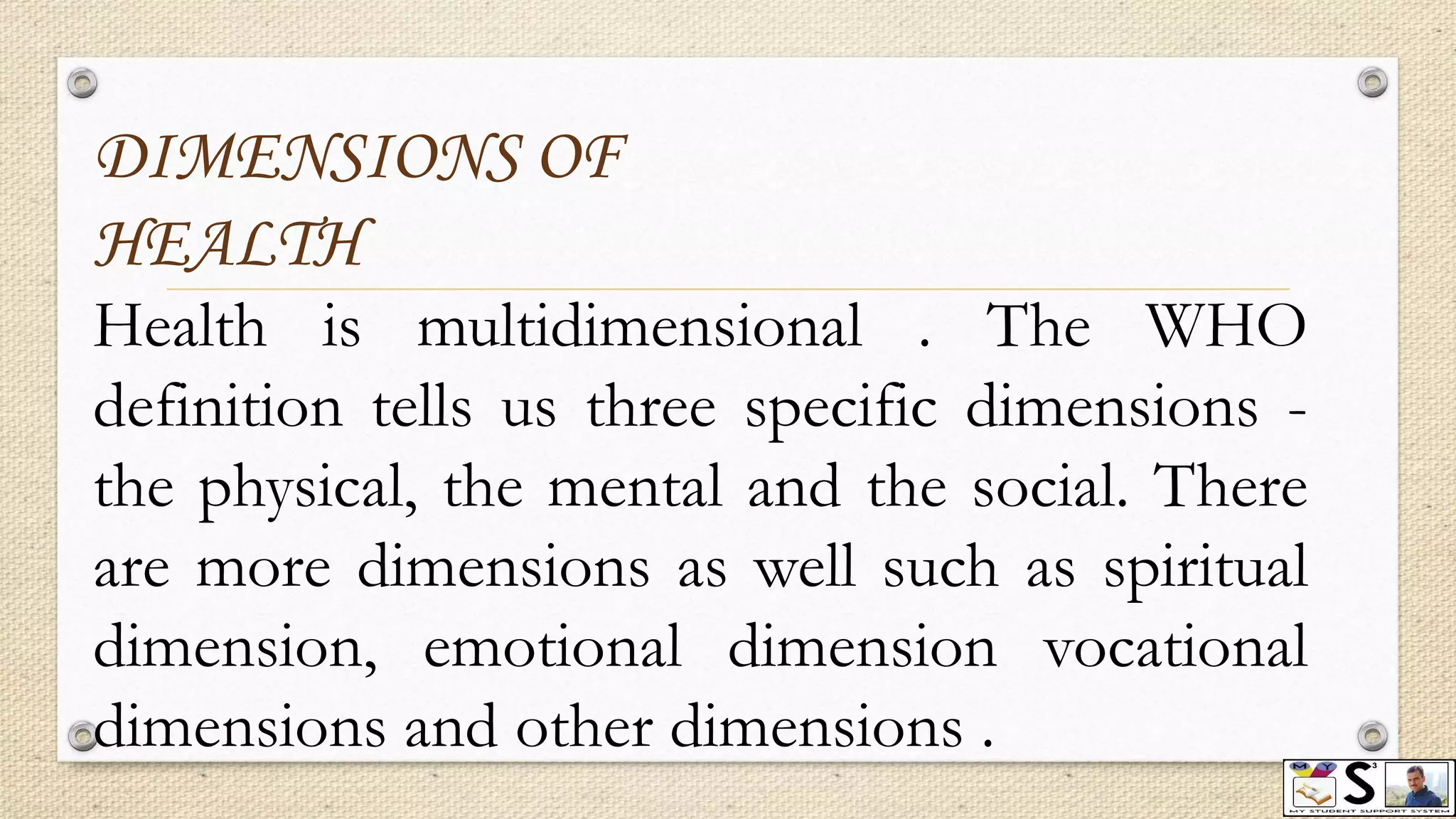 Dimensions of health in English | PPTX