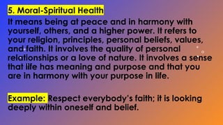 Dimensions of Holistic Health (physical, mental or intellectual ...