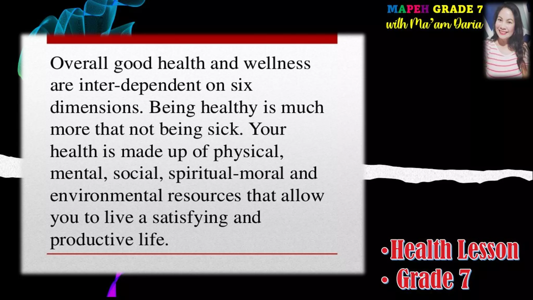 Dimensions of holistic health MAPEH Grade 7 Health Lesson 1 Quarter 1 | PDF