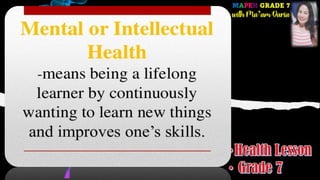 Dimensions of holistic health MAPEH Grade 7 Health Lesson 1 Quarter 1 | PDF