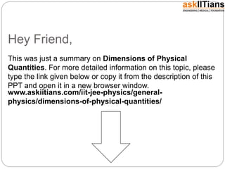 Dimensions of Physical Quantities | Physics | PPTX