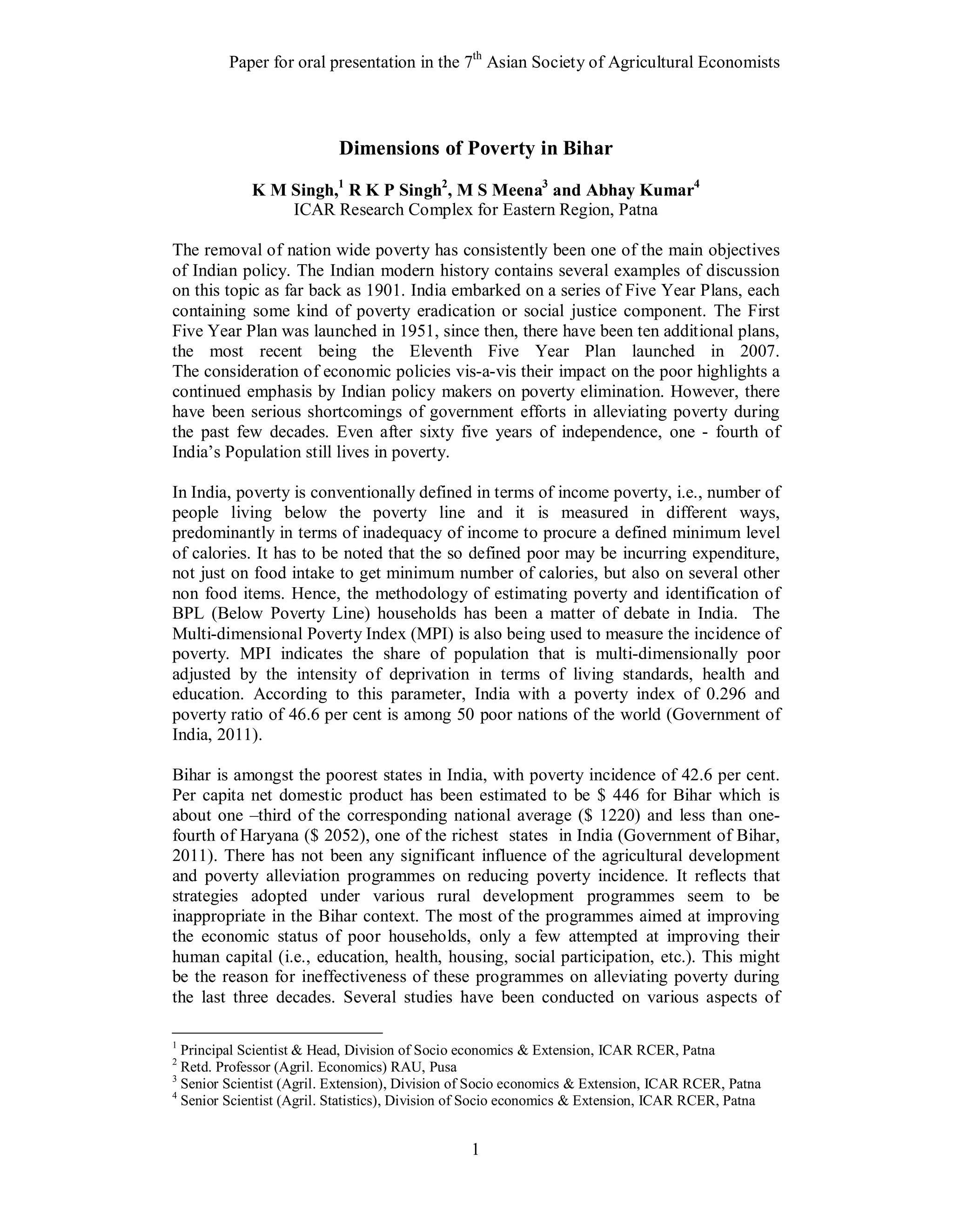 Dimensions of poverty in Bihar | PDF