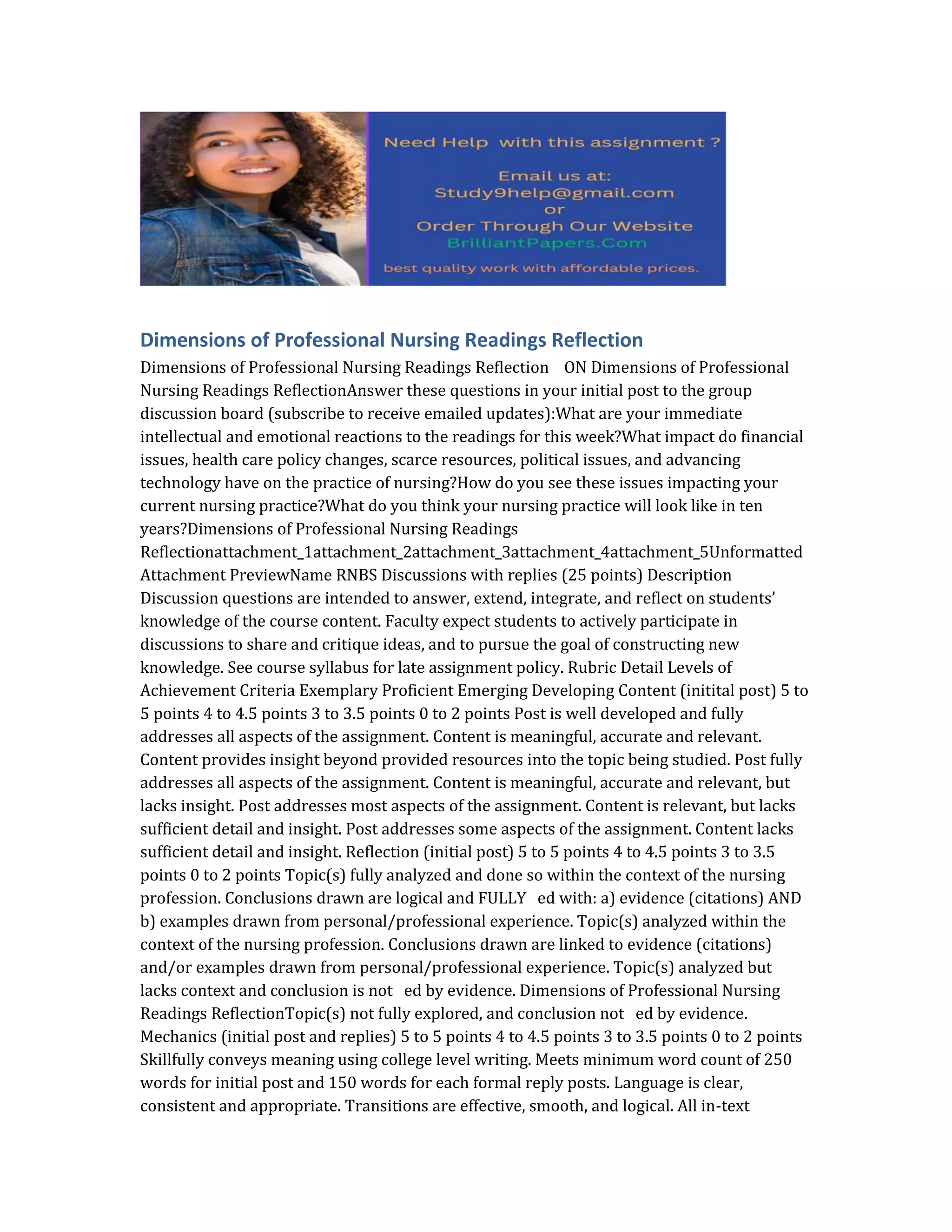 Dimensions of Professional Nursing Readings Reflection.pdf