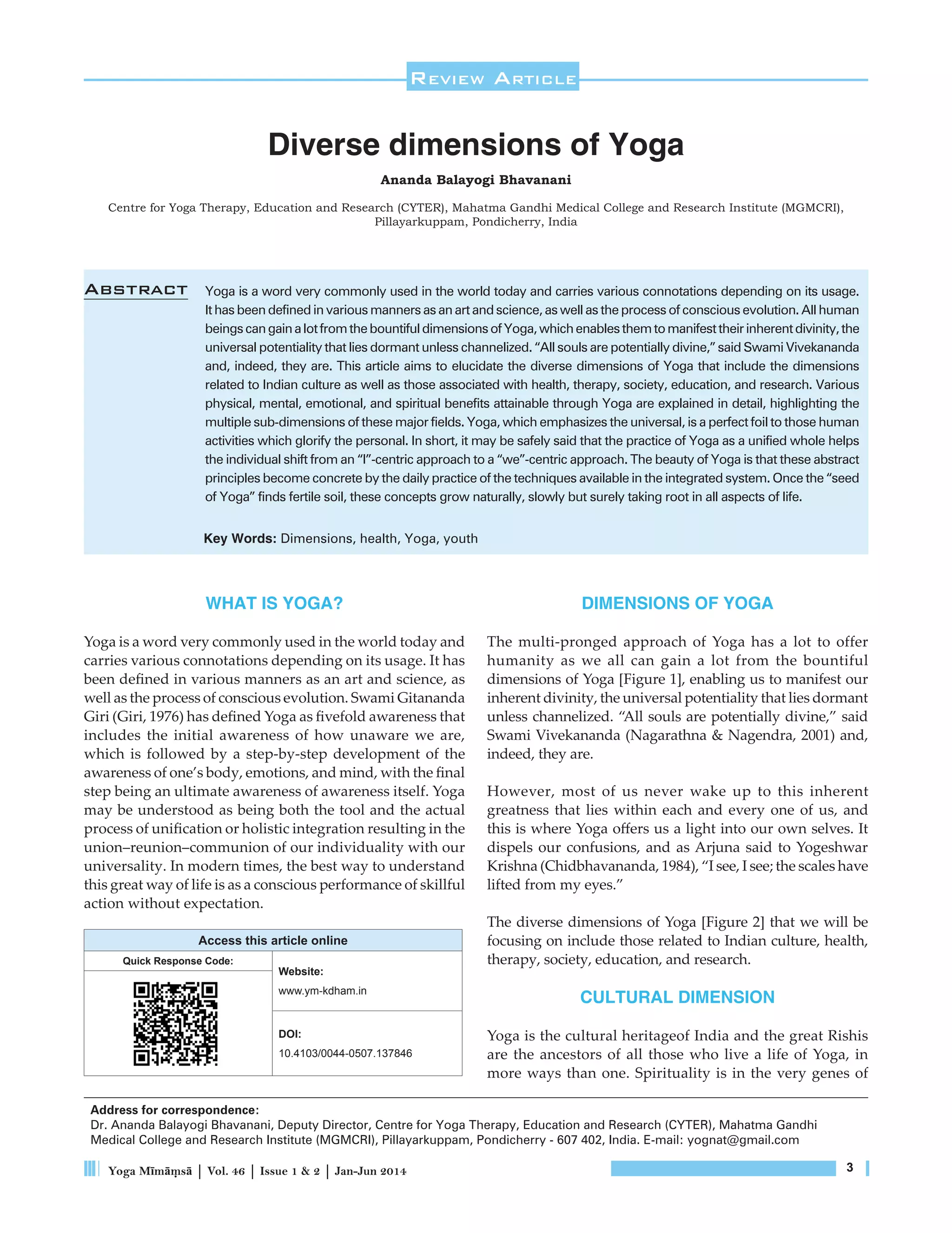 Diverse dimensions of Yoga | PDF