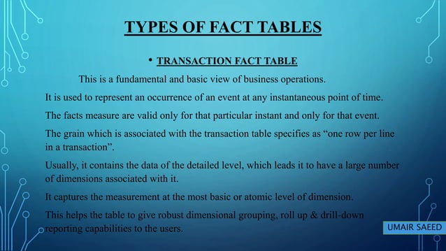 Dimensional model | | Fact Tables | | Types | PPTX