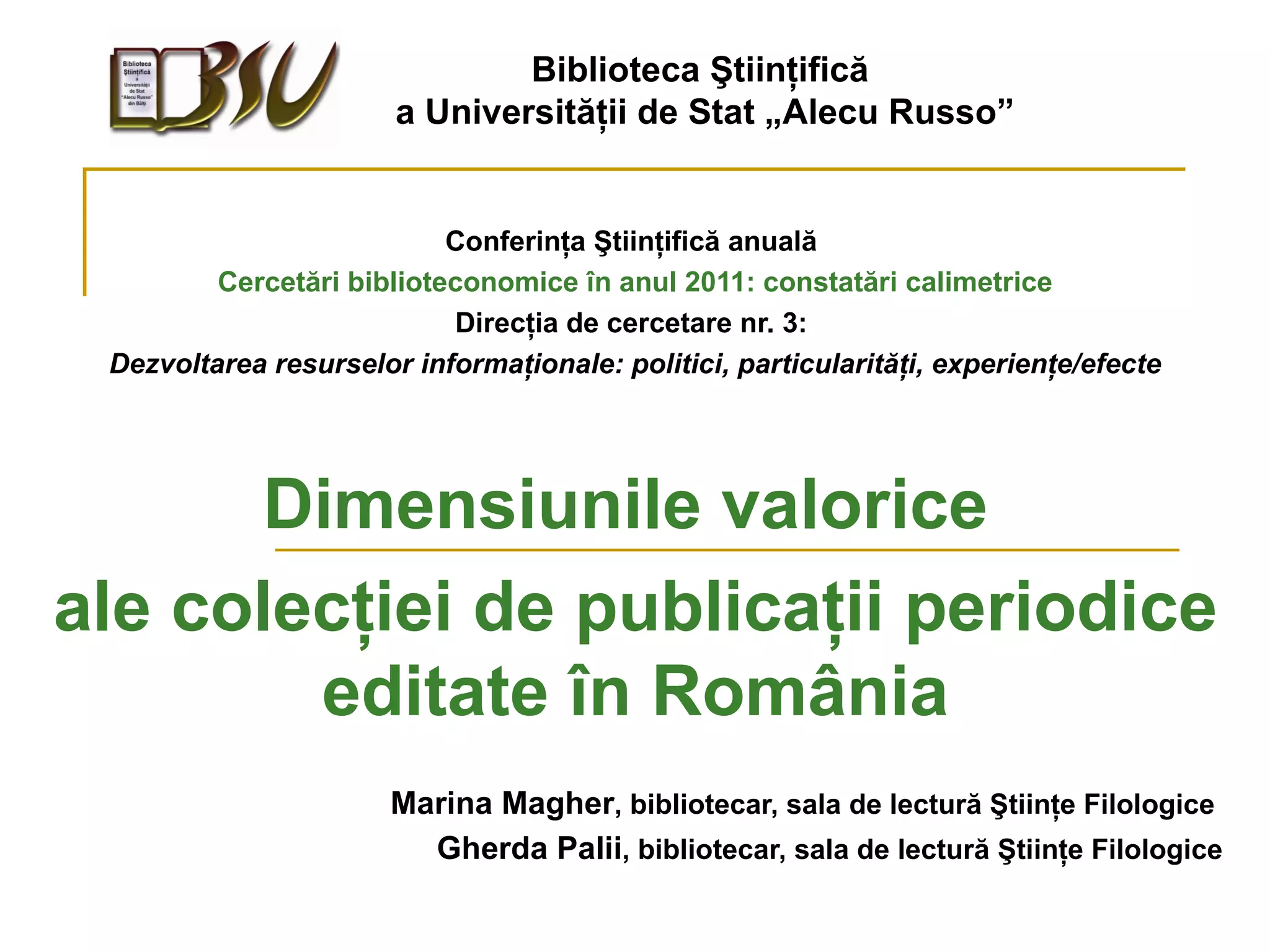 Marina Magher, Gherda Palii: Dimensiunile valorice ale colecţiei de ...