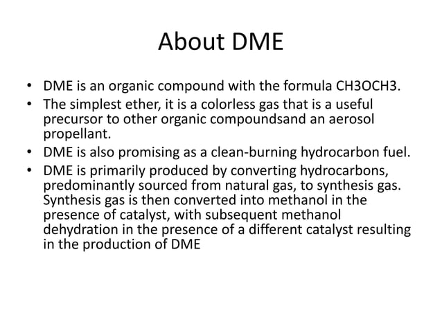 Dimethyl ether (dme) | PPTX | Chemistry | Science