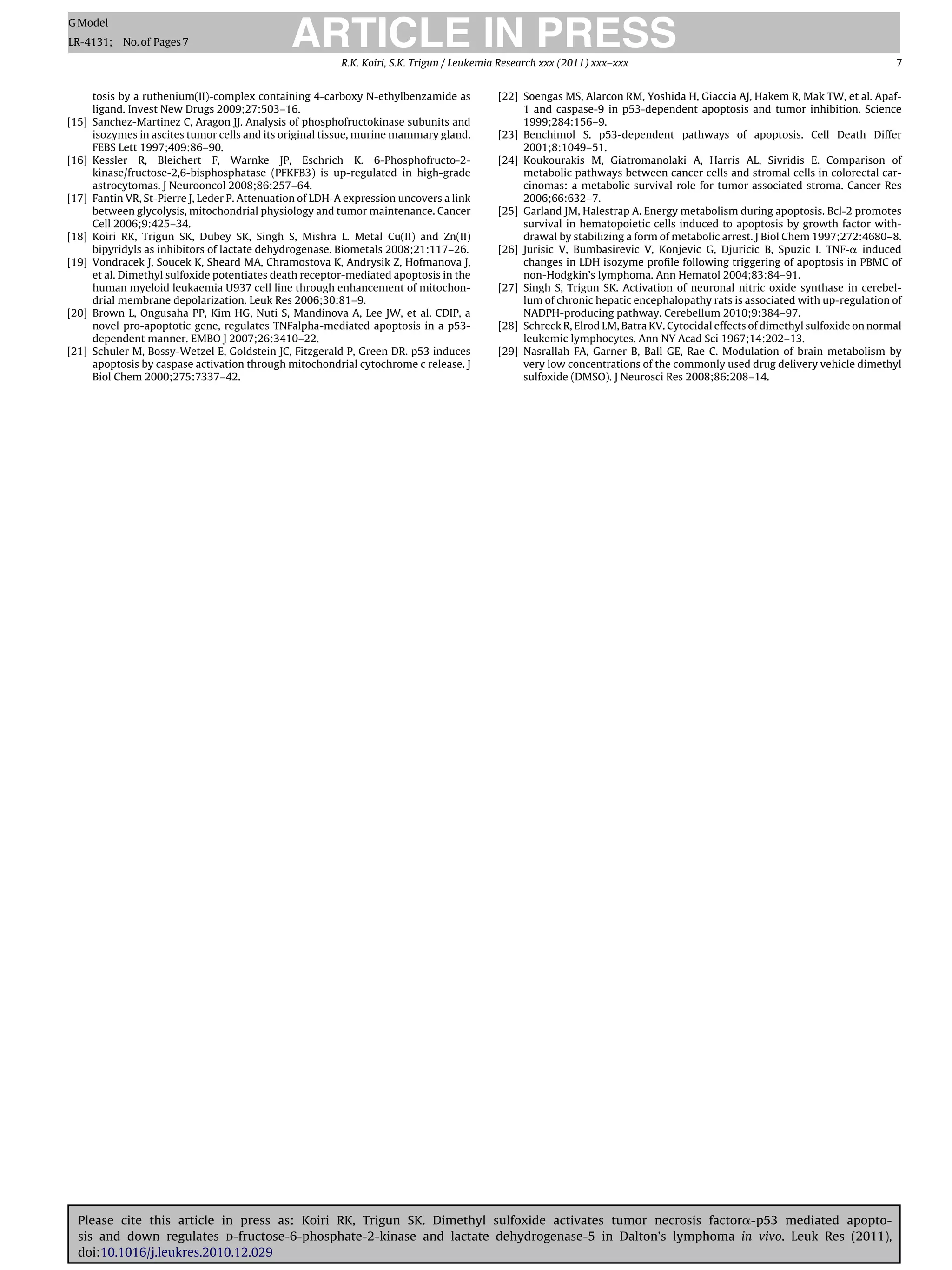 Dimethyl sulfoxide activates tumorn ecrosisfactor p53 mediated apoptosi ...