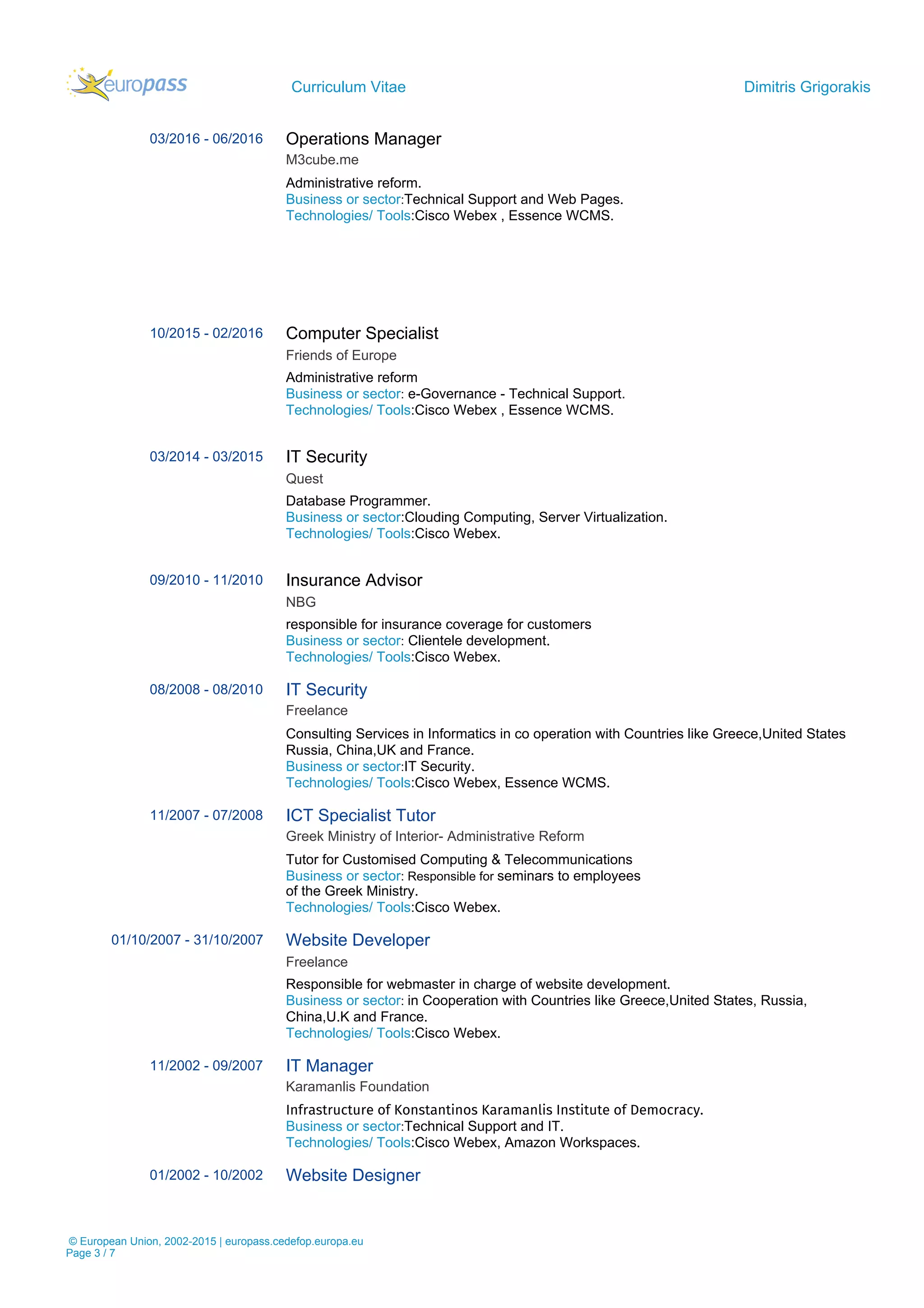Dimitris grigorakis europass | PDF