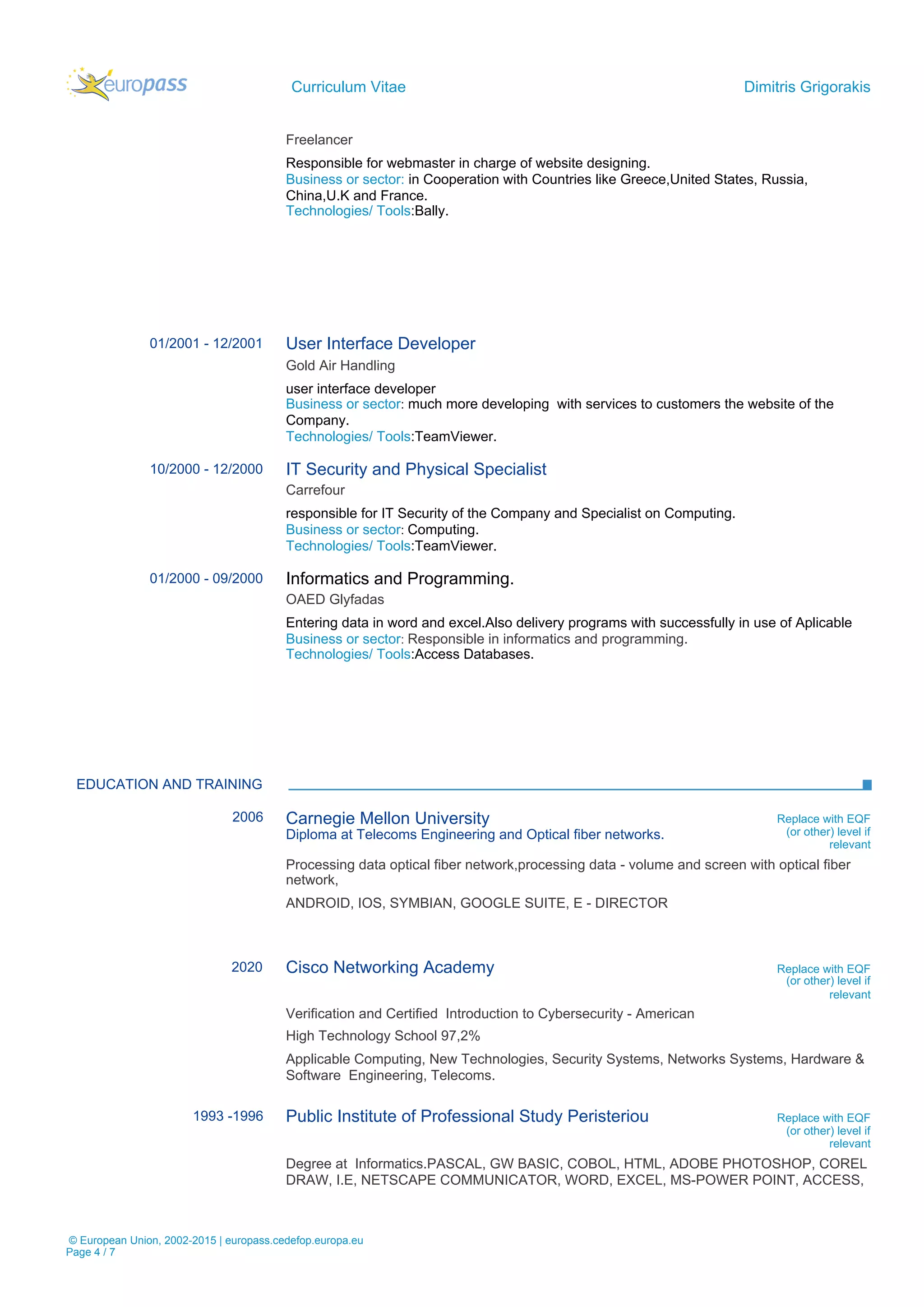 Dimitris grigorakis europass | PDF