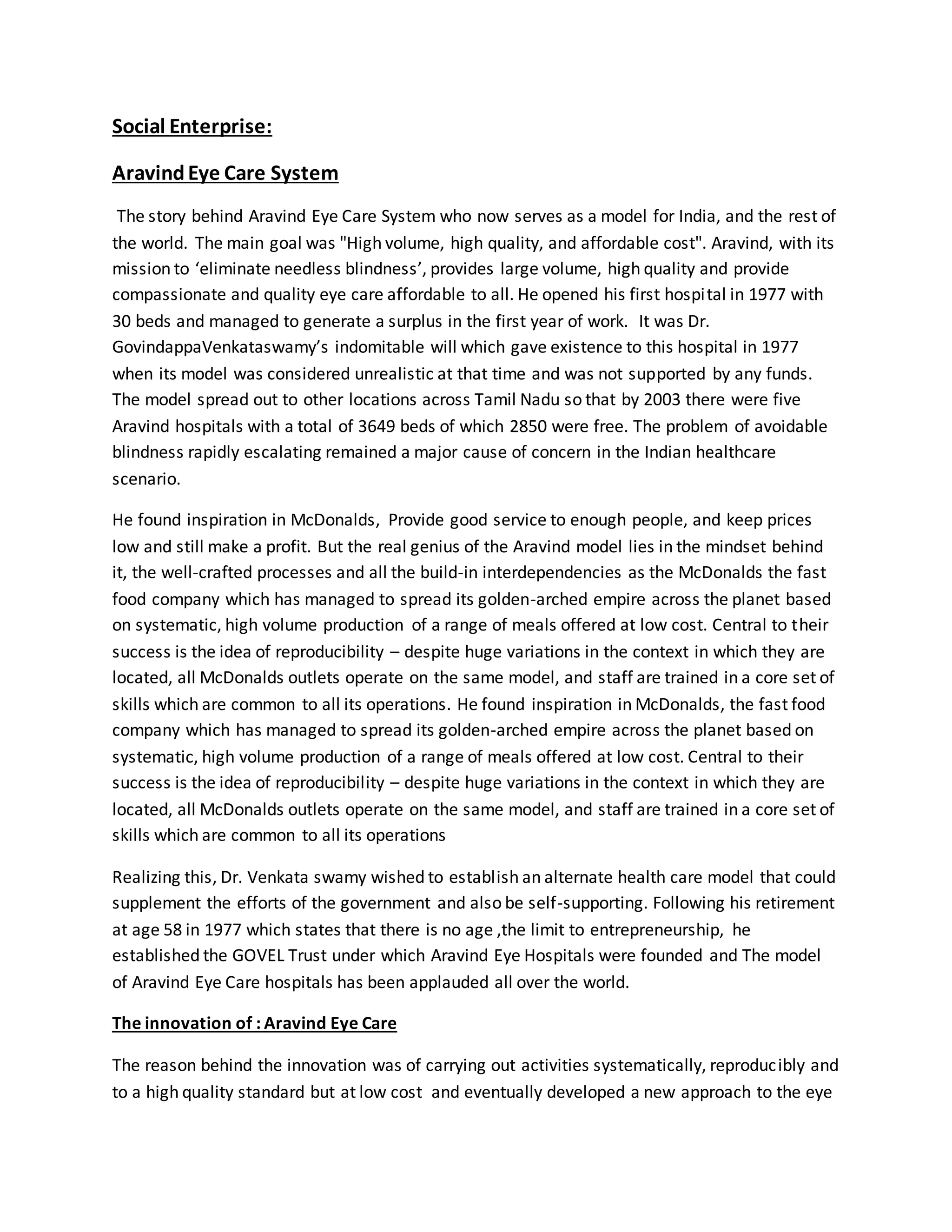 Arvind eye care summary project | DOCX | Eye and Vision Conditions ...