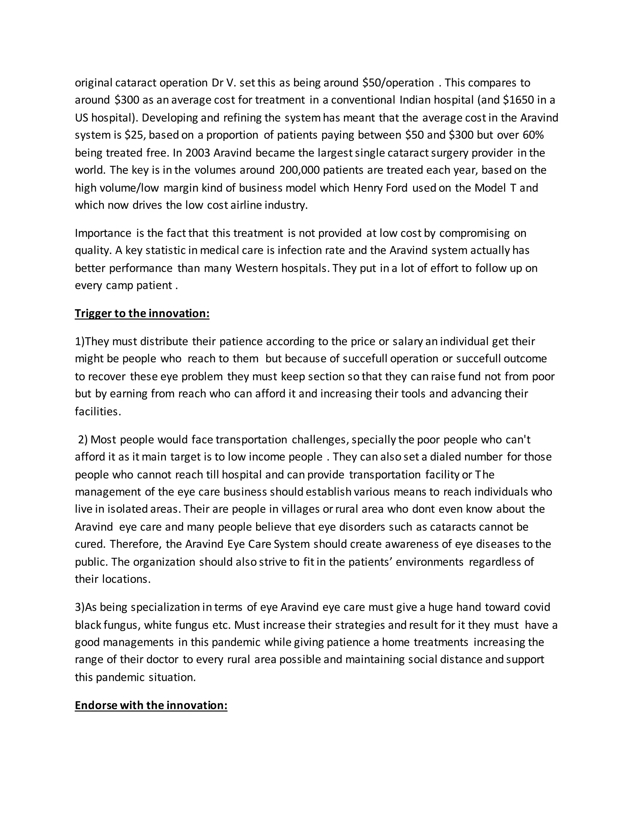 Arvind eye care summary project | DOCX | Eye and Vision Conditions ...