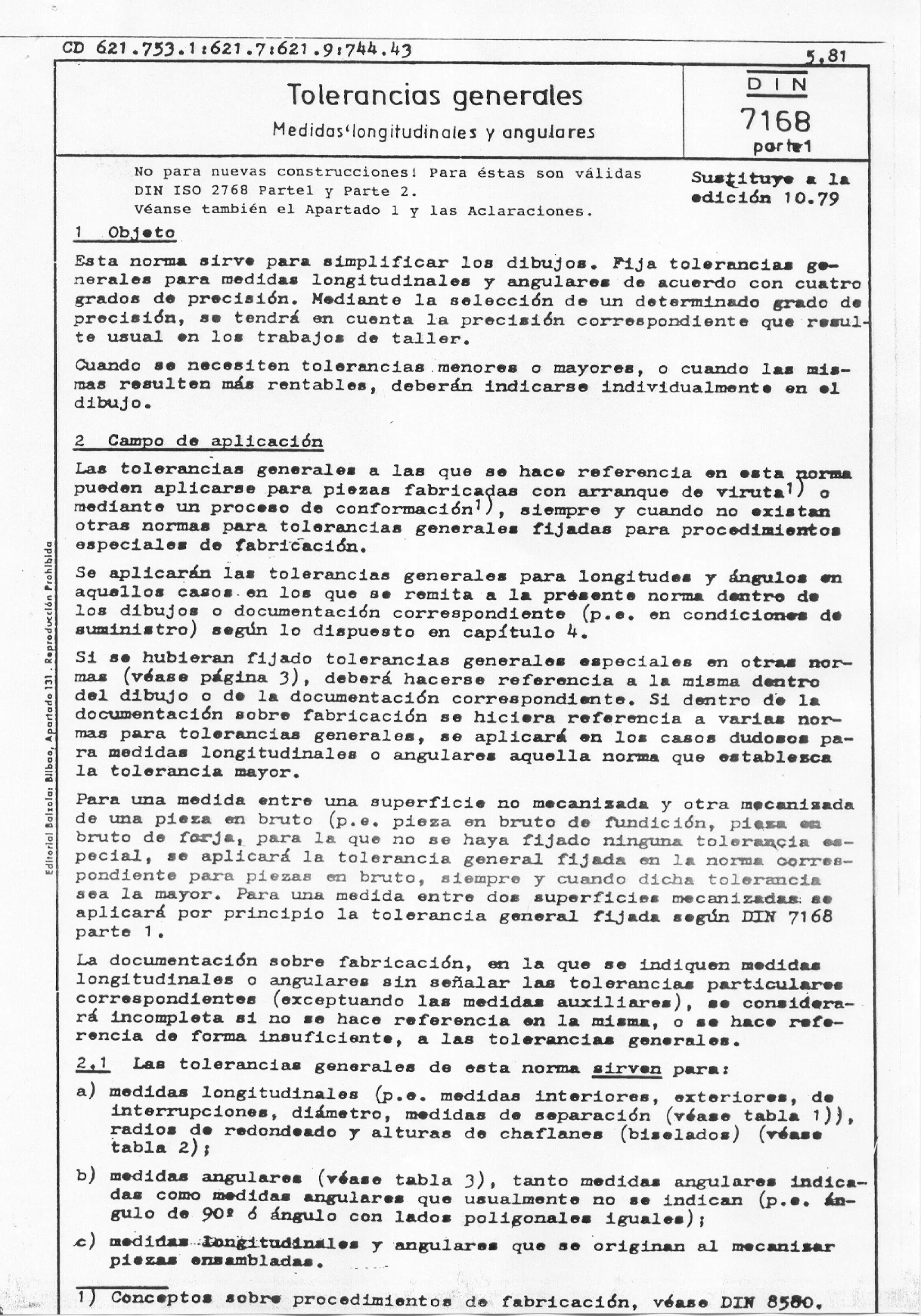 Norma Din 7168 1991.4 Tolerancias Generales | PDF