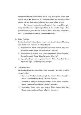KELAS KATA VERBA BAHASA BUGIS PARIT HARUNA DESA PAL IX KECAMATAN SUNGAI ...