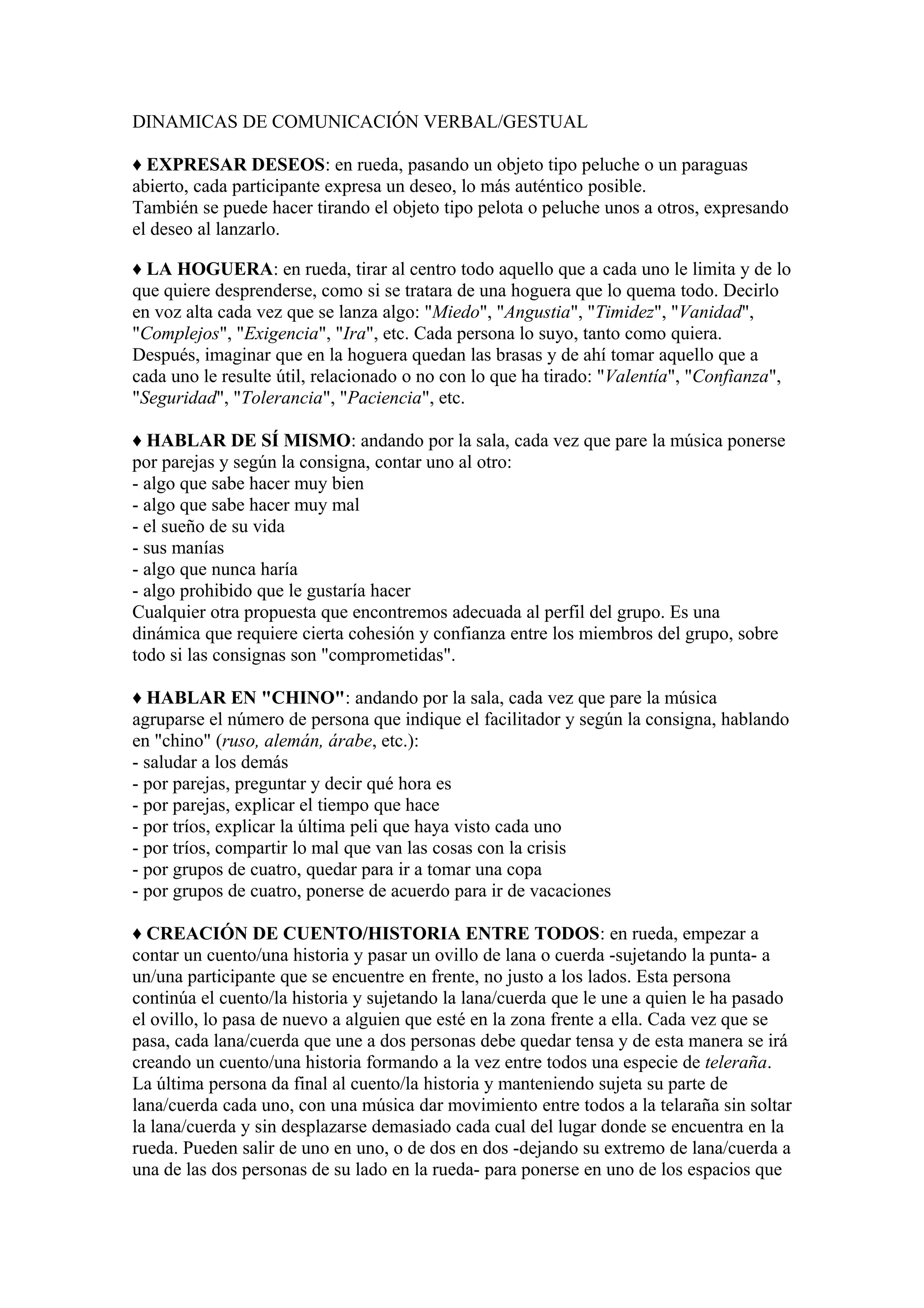 Dinamicas de comunicación verbal | DOC