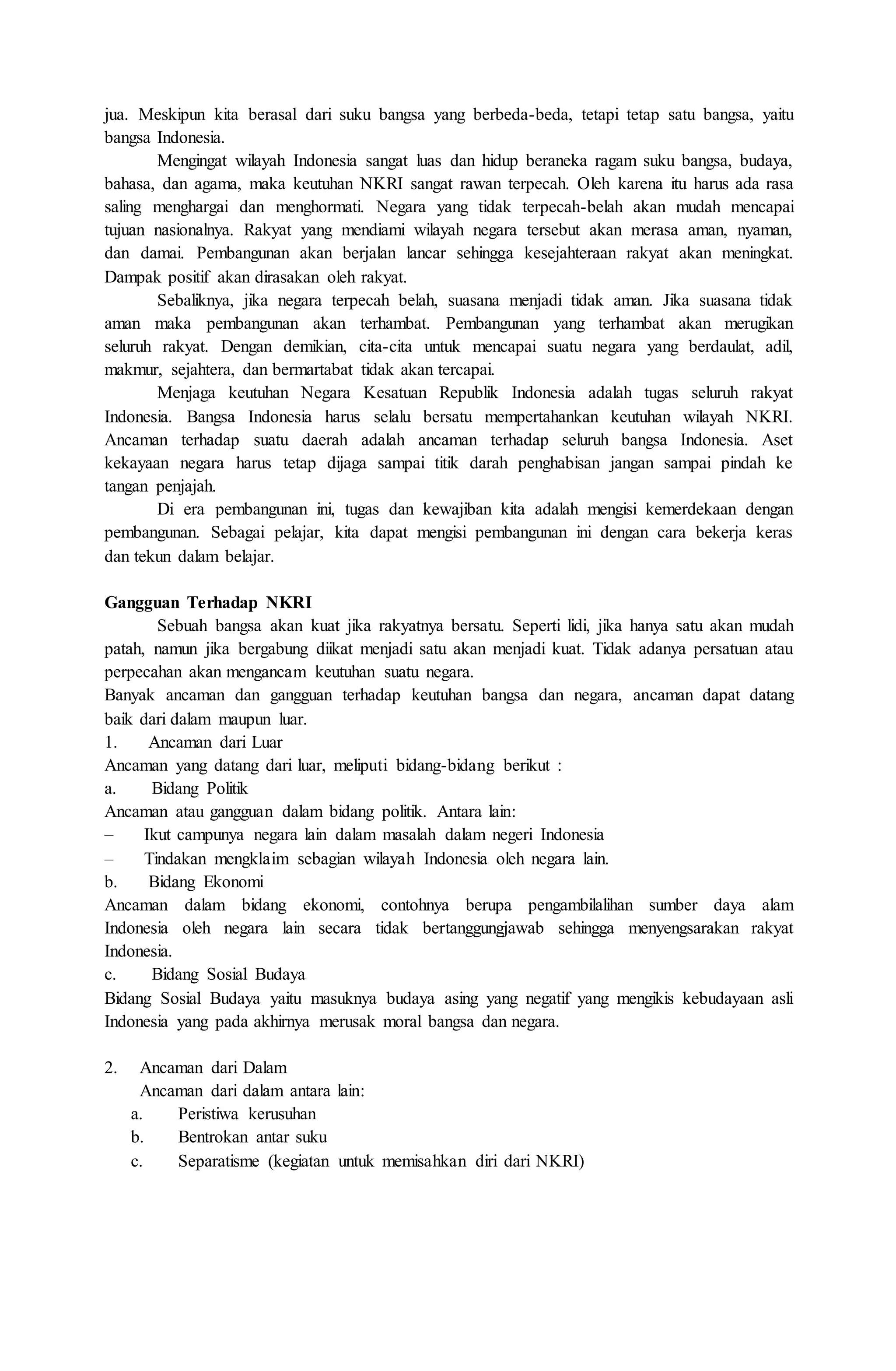 Dinamika Persatuan dan Kesatuan Bangsa Sebagai Upaya Menjaga dan Mempertahankan NKRI | DOCX