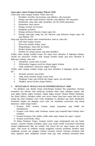 Dinamika Persatuan dan Kesatuan Bangsa Sebagai Upaya Menjaga dan Mempertahankan NKRI | DOCX