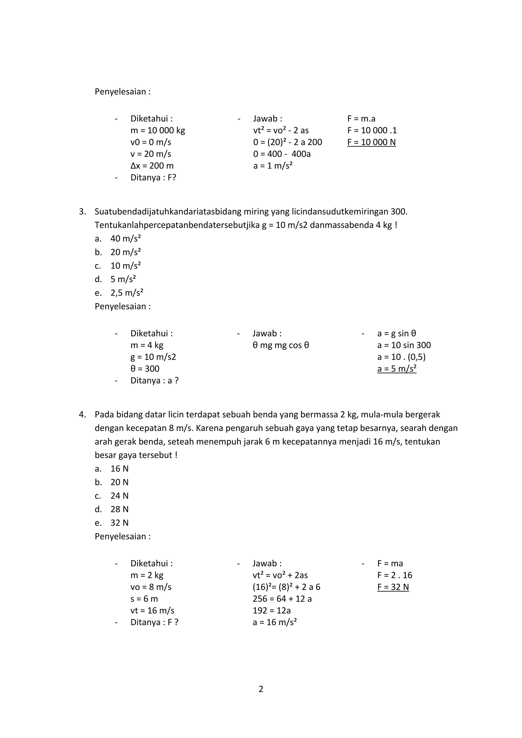 Dinamika hukum newton soal dan pembahasannya | DOCX