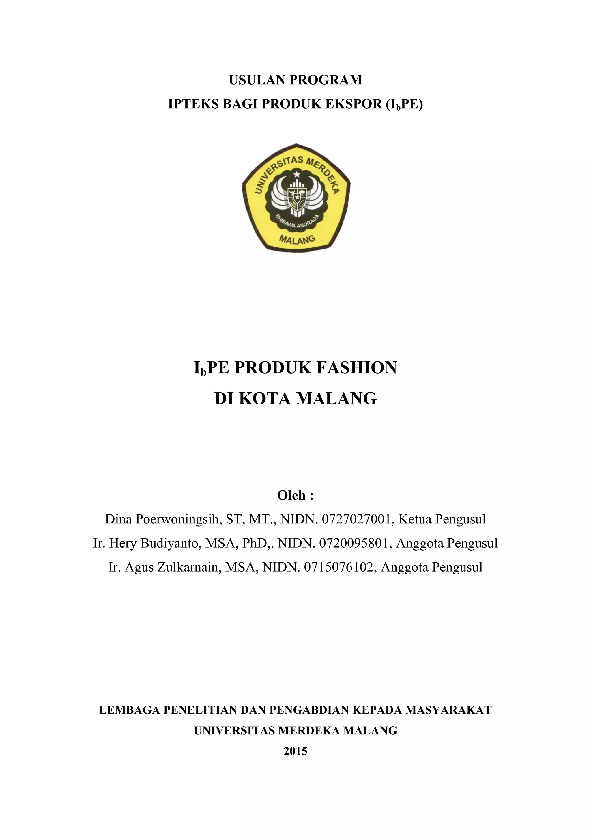 Proposal Ipteks bagi produk ekspor (IbPE) fashion | PDF