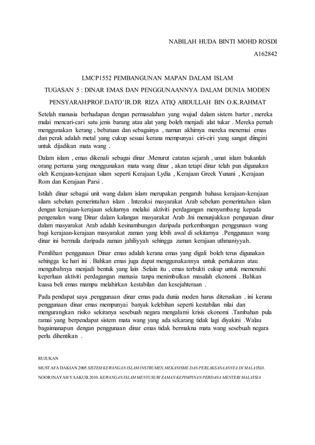 Dinar emas dan penggunaan pada zaman moden | DOCX