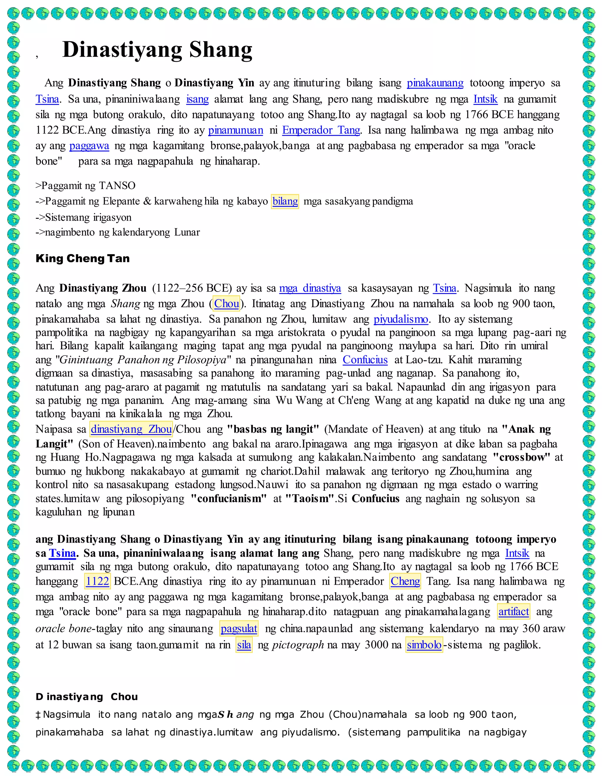 Dinastiyang shang | DOCX
