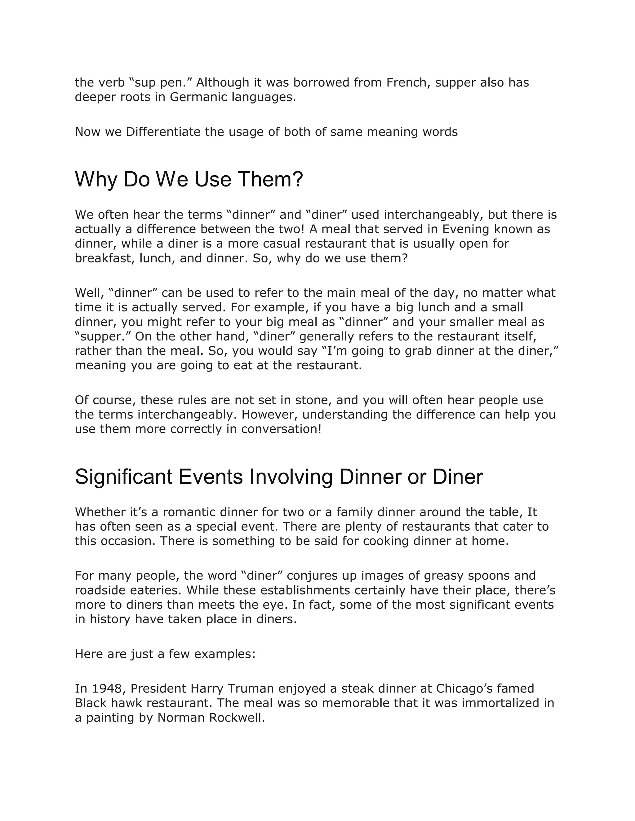 diner vs dinner | PDF