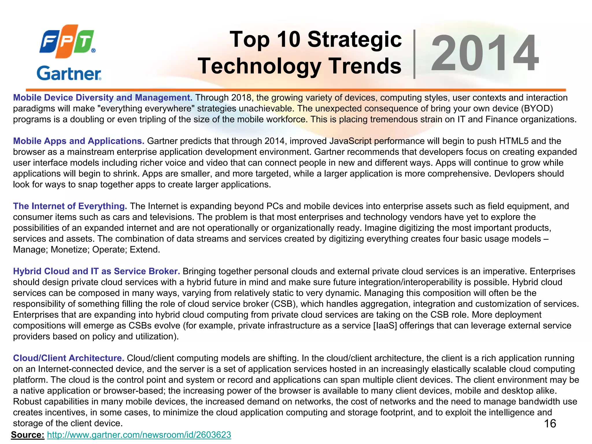 Top 10 Strategic Technology Trends 2007-2014 - Gartner | PDF