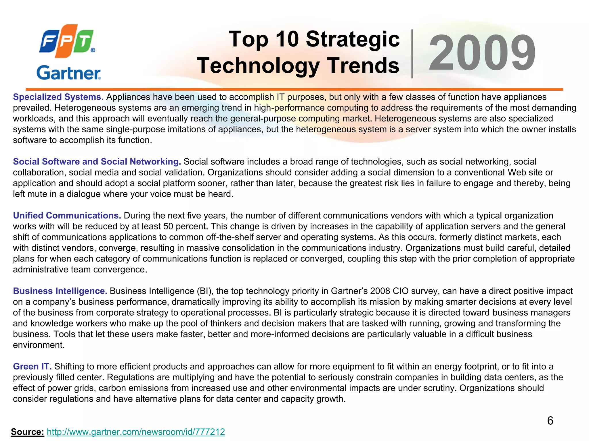 Top 10 Strategic Technology Trends 2007-2014 - Gartner | PDF
