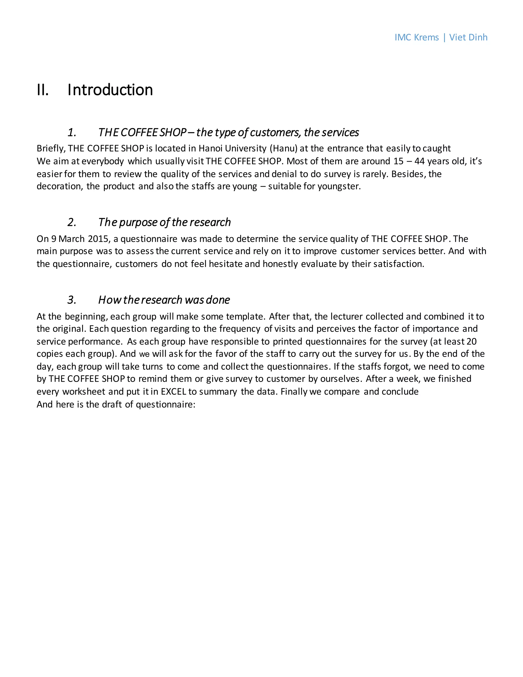 The Evaluate of service quality of The coffee shop | DOCX