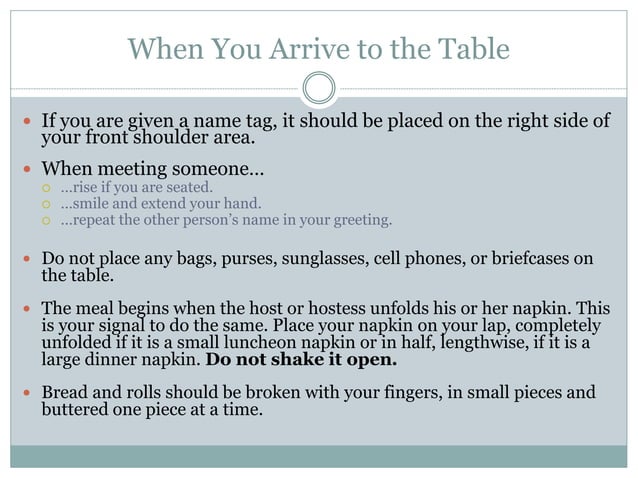 Dining etiquette | PPTX | Cooking | Food & Drink