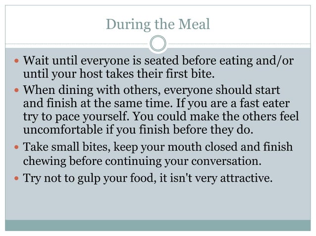 Dining etiquette | PPTX | Cooking | Food & Drink