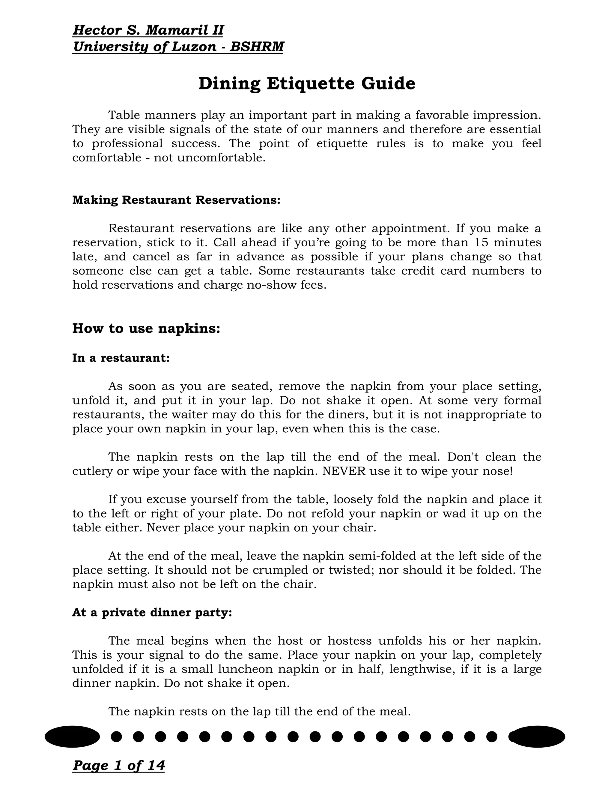 Dining etiquette guide | PDF