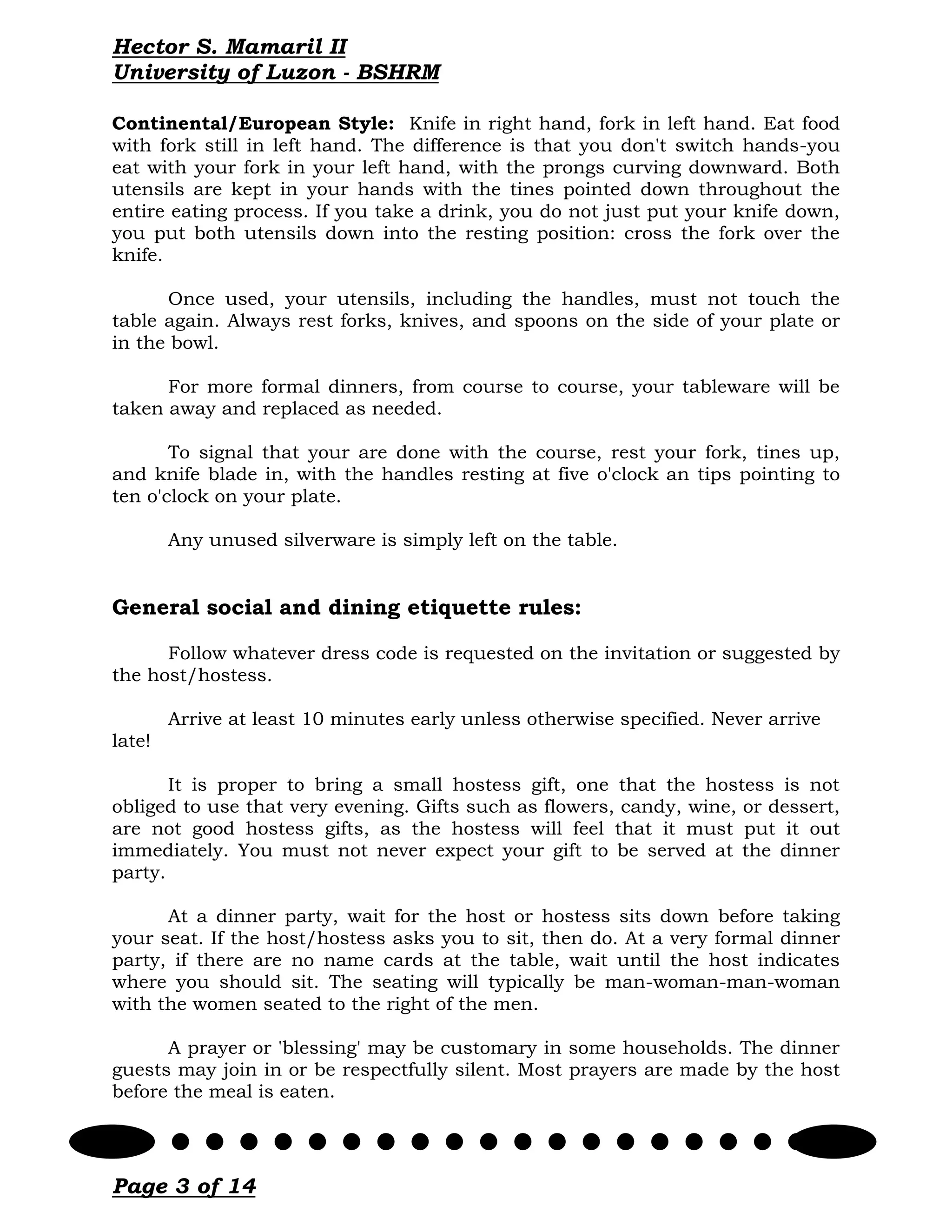 Dining etiquette guide | PDF